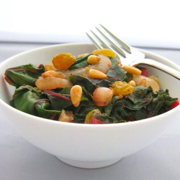 Sauteed Swiss Chard with Raisins and Pine Nuts
